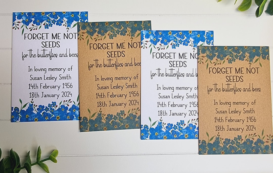 50 Forget Me Not Seed Packets, Memorial Seed Packets, Funeral Favors ...