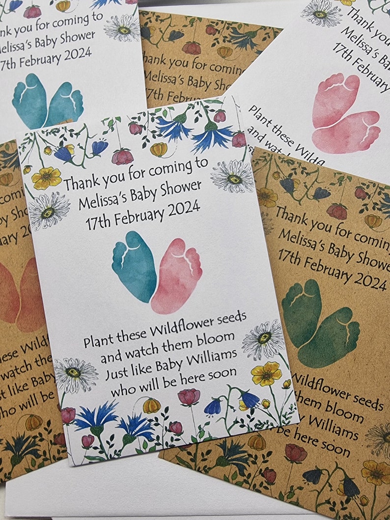 Baby Shower Favours | Seed Packets | Wildflowers | Pink Blue Feet ...
