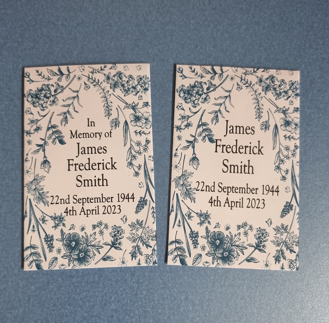 50 Personalised Forget Me Not Funeral Favours Seed Packets Remembrance ...