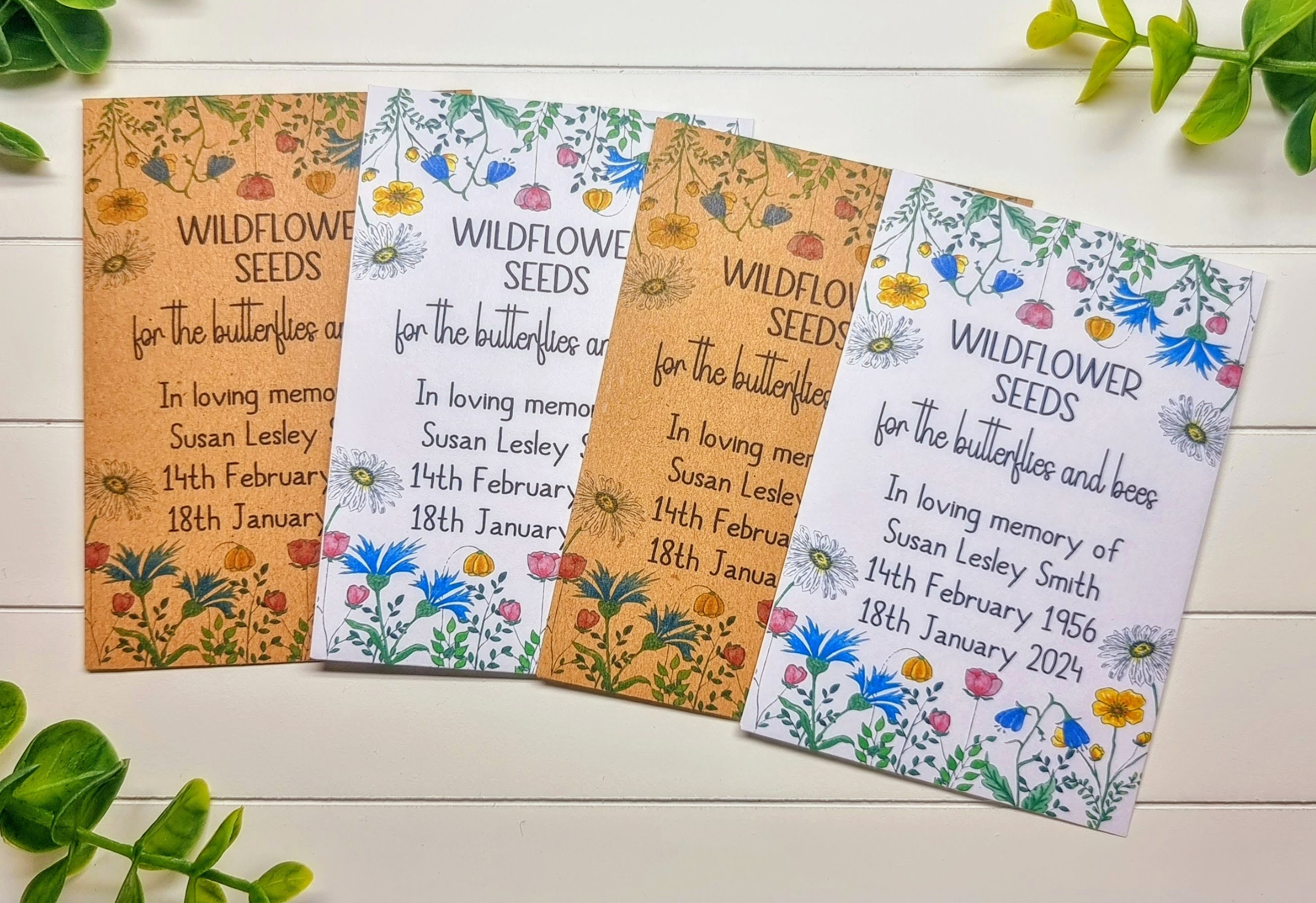 50 Personalised Wildflower Seed Packets Envelopes - Funeral Seed ...