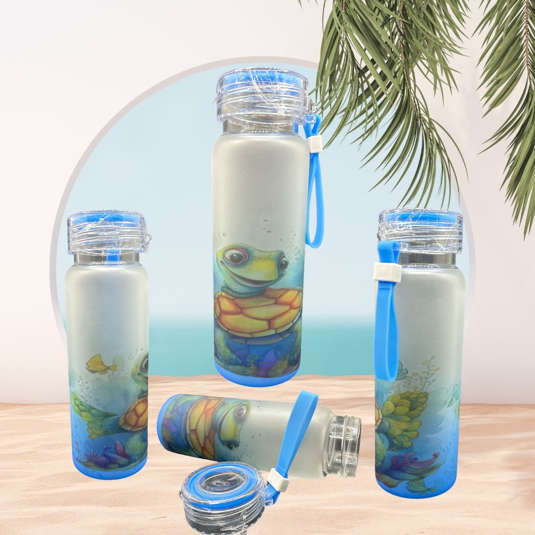 18oz Sea Turtle Water Bottle With Lid and Sturdy Handle Tropical Style ...