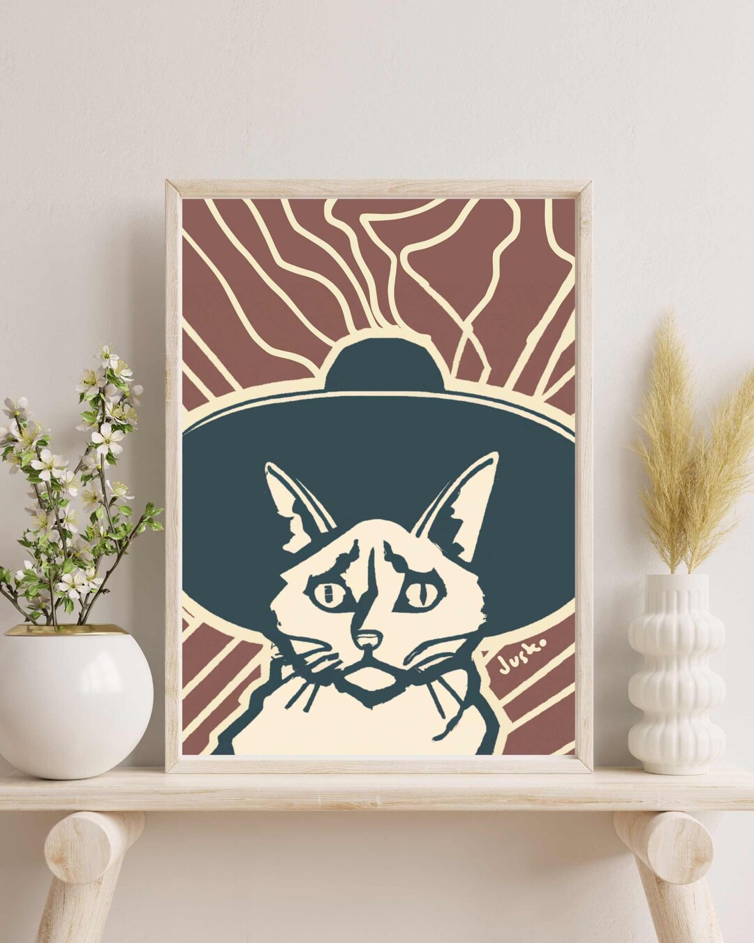 Cat Art Print Poster | Tabby Cat Wall Art | French Cat Poster | Illustrated Cat Home Decor ...