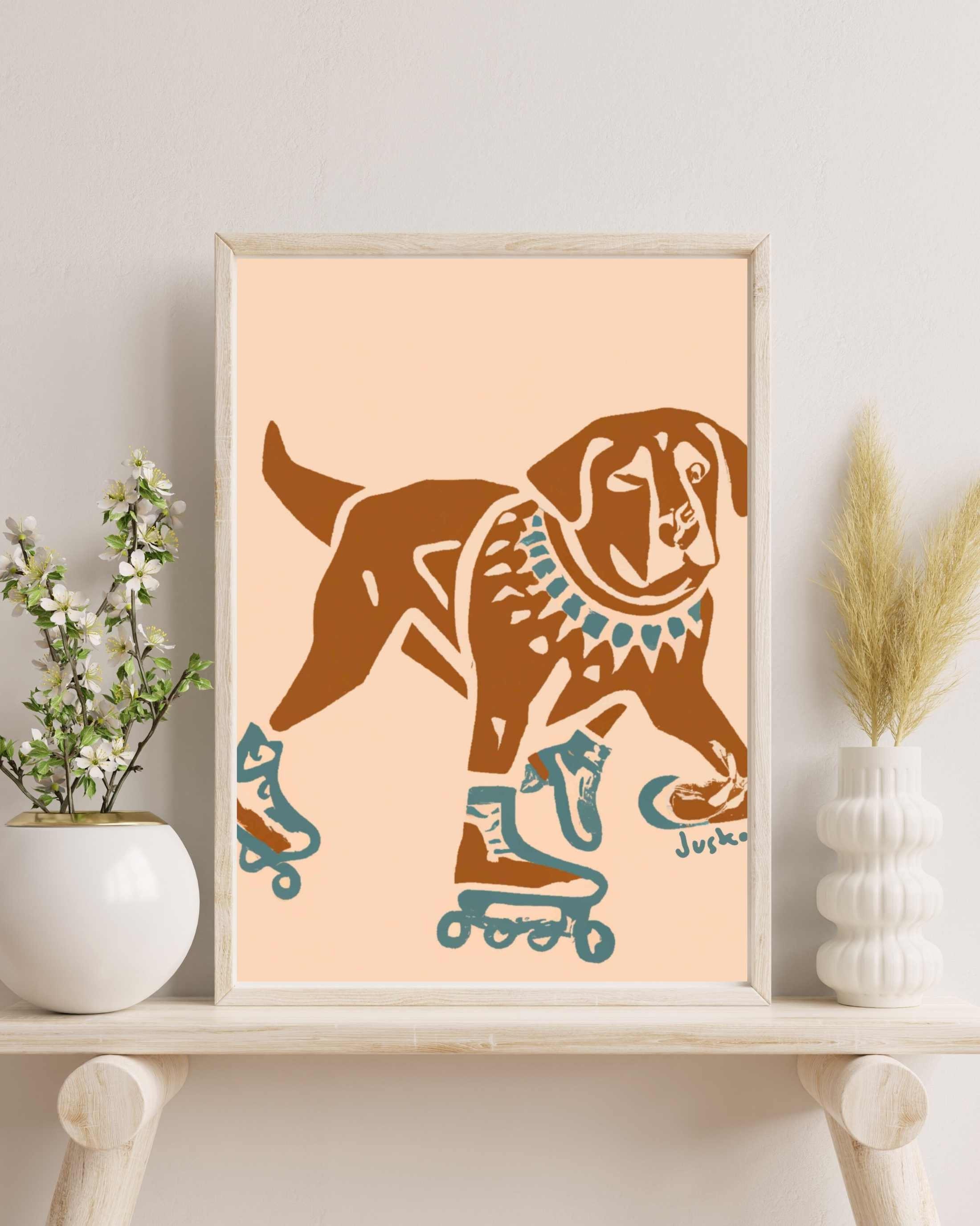Roller Skating Dog Pop Art Bright Bold Golden Retriever Lab Inline ...