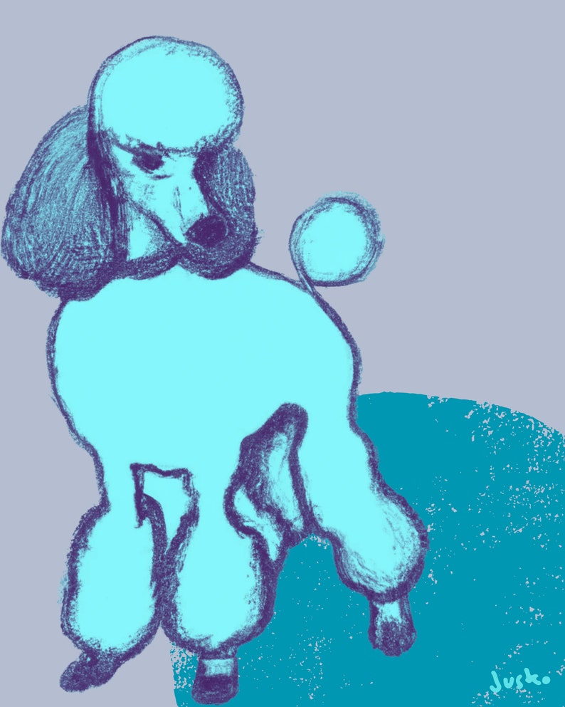 Blue Monochromatic Poodle Print Minimalist Line Art - Etsy