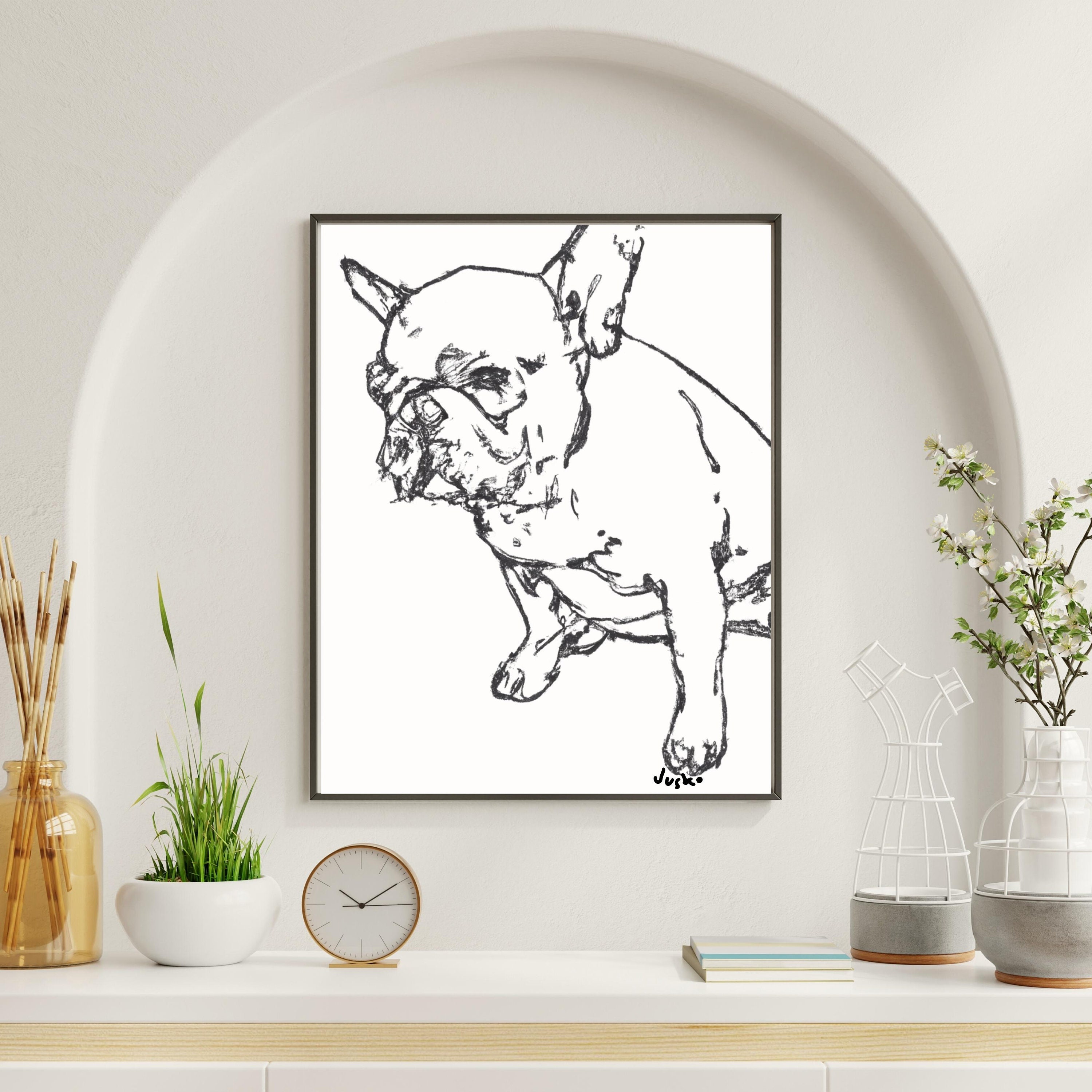 French Bulldog Frenchie Print Modern Minimalist Line Art Black and ...