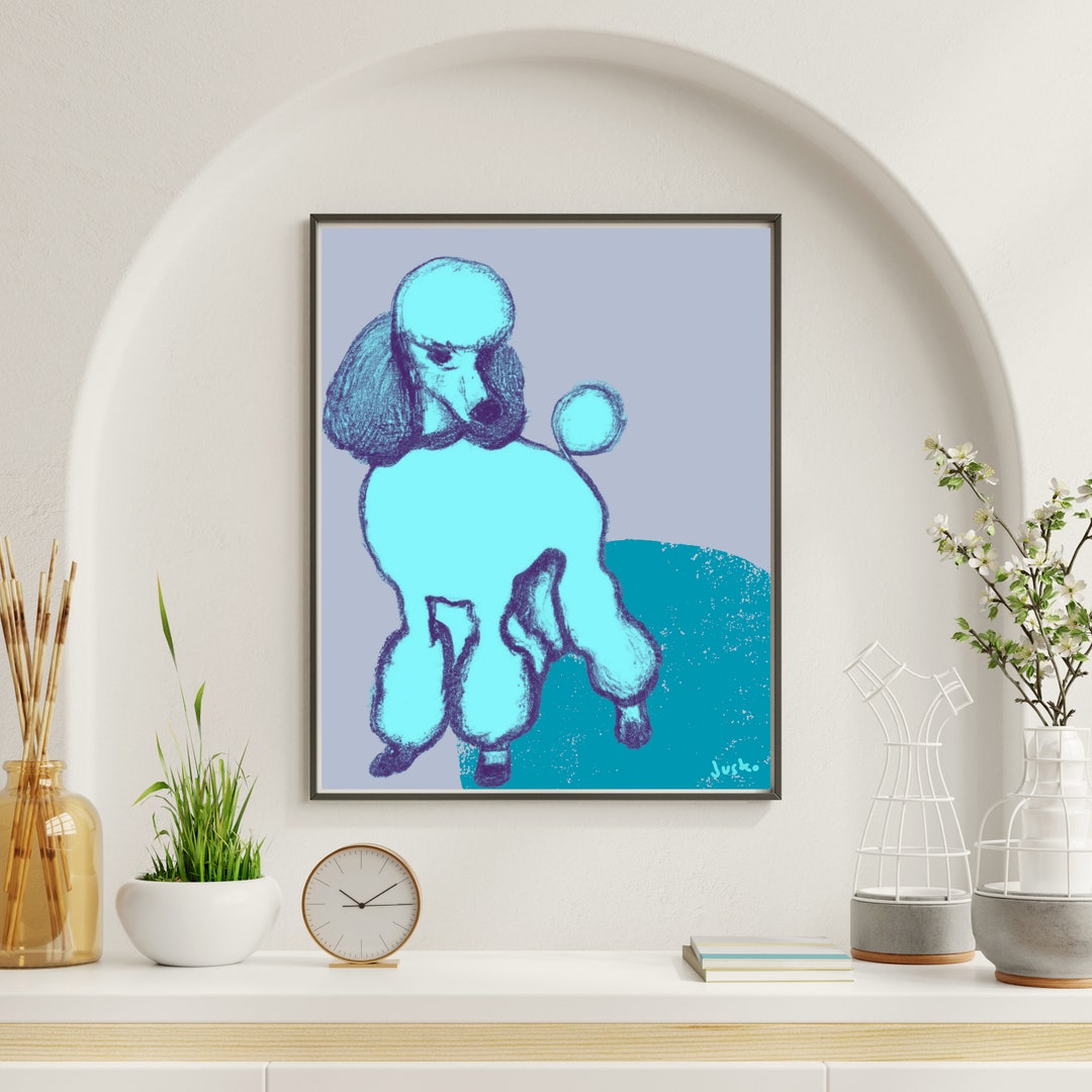 Blue Monochromatic Poodle Print - Minimalist Line Art Illustration ...
