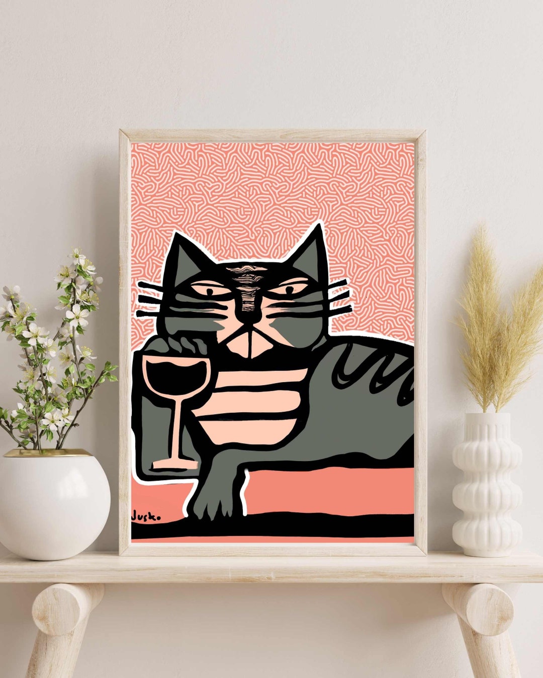 Quirky Midcentury Bartender Cat With Cocktail Art Print | Southwestern ...