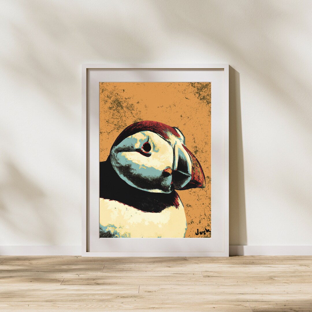 Puffin Bird Nautical Ocean Art Print Muted Color Scheme Minimalist ...