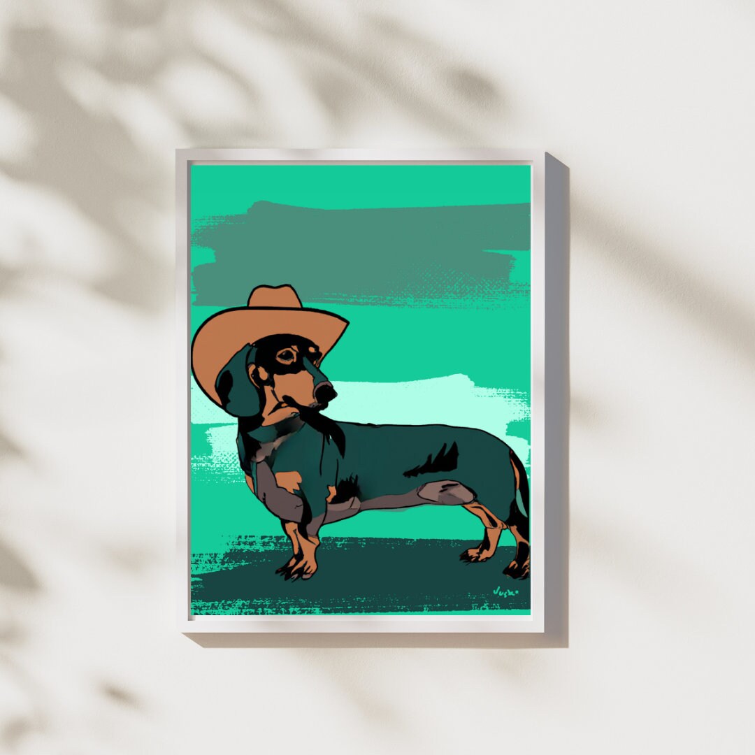 Cowboy Dog Dachshund Fun Wall Art Print Cowgirl Southwestern Funky Wall ...