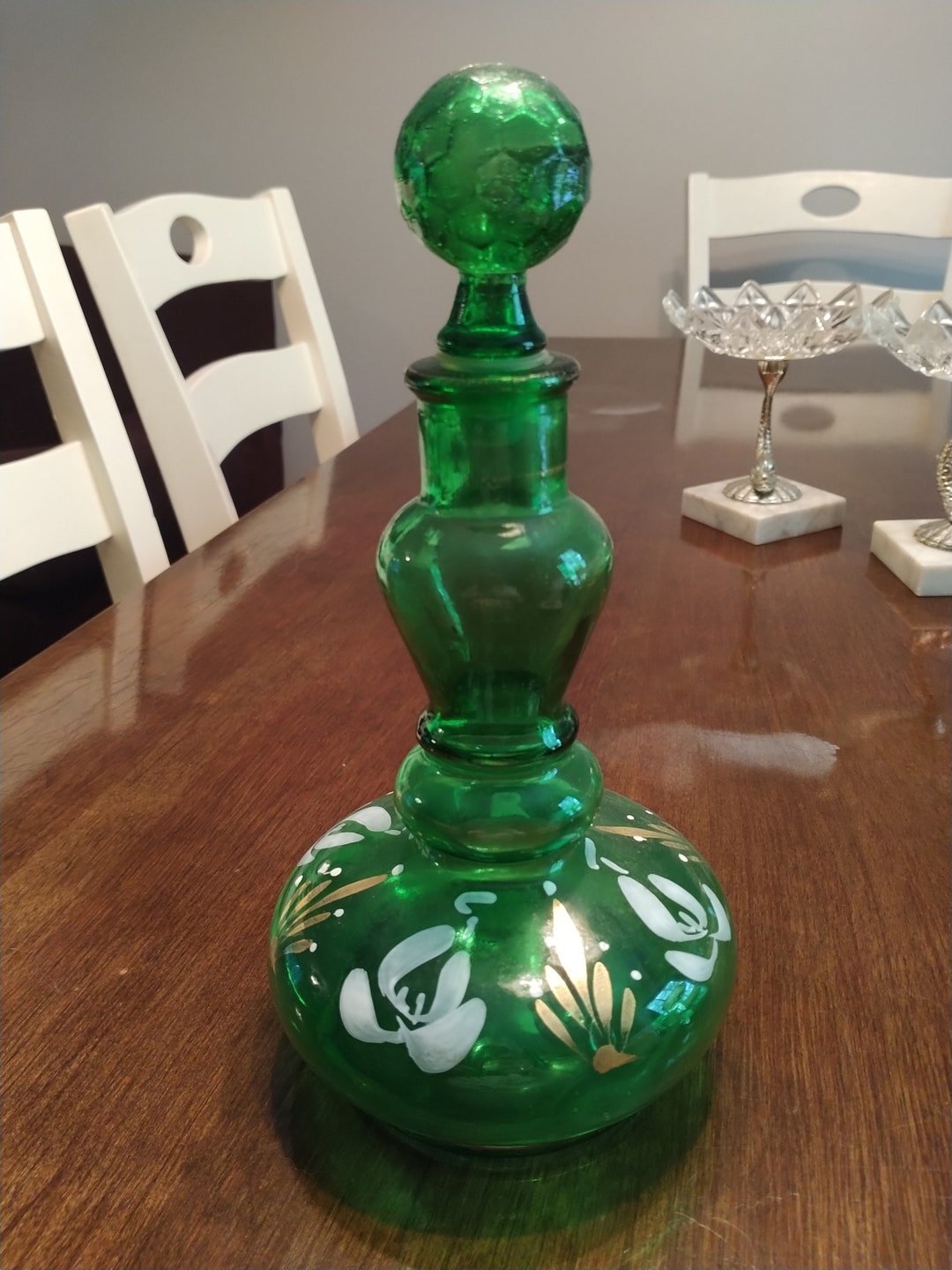 Brebbia Italy Vintage Hand Painted Emerald Green Hand Painted Decanter ...