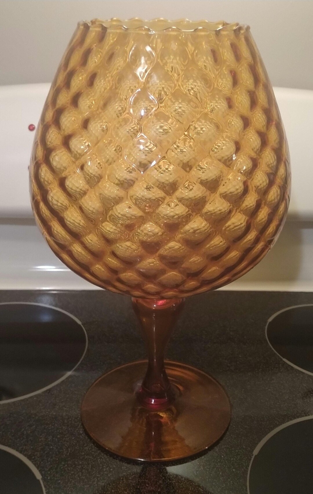 Extra Large Amber Empoli Diamond Pattern Optic Glass Brandy Snifter ...