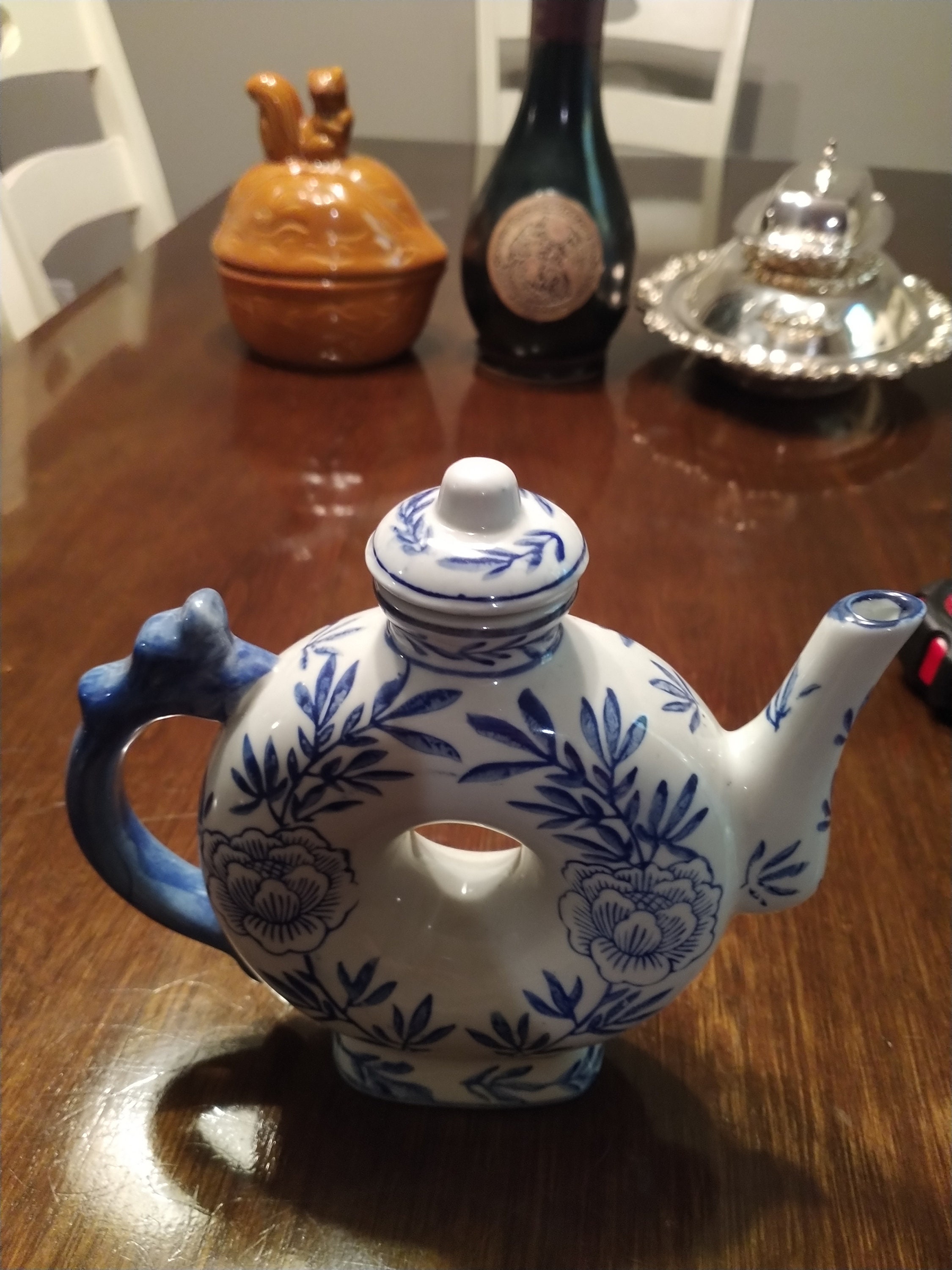 Antique Chinoiserie Blue and White Donut Shaped Porcelain Teapot - Etsy