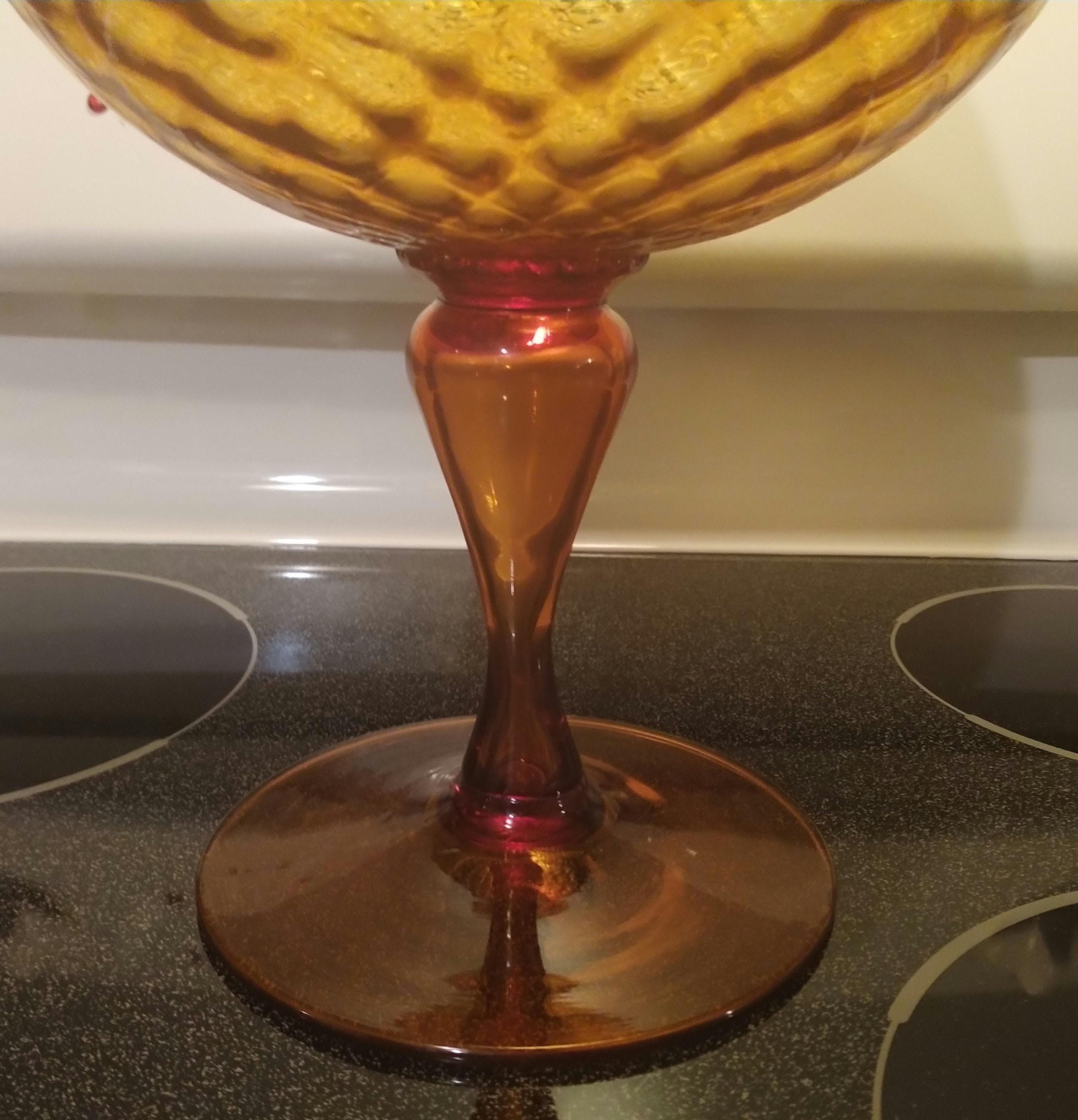 Extra Large Amber Empoli Diamond Pattern Optic Glass Brandy Snifter ...