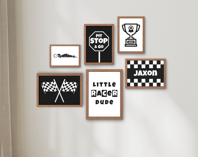 Personalized Name Race Car, Little Dude Boy Gallery Wall Art Set, Boys ...
