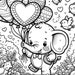 Joyful Elephant With Heart Balloons Coloring Page, Adorable Love ...
