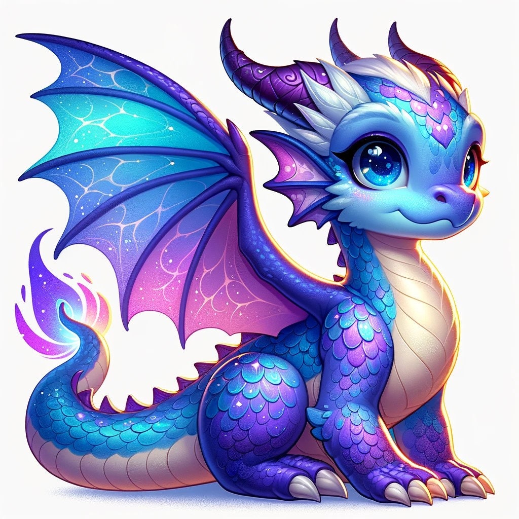Adorable Baby Dragon Cartoon Art Print Nursery Decor, Playful Fantasy ...