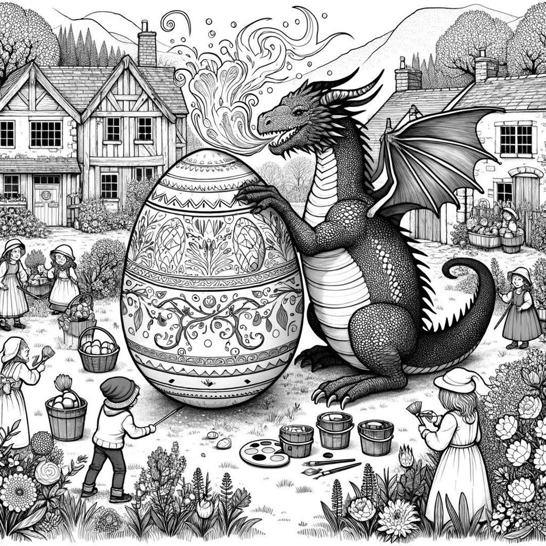 Dragon & Easter Egg Coloring Page Instant Download SVG, Png, Eps, Dxf ...