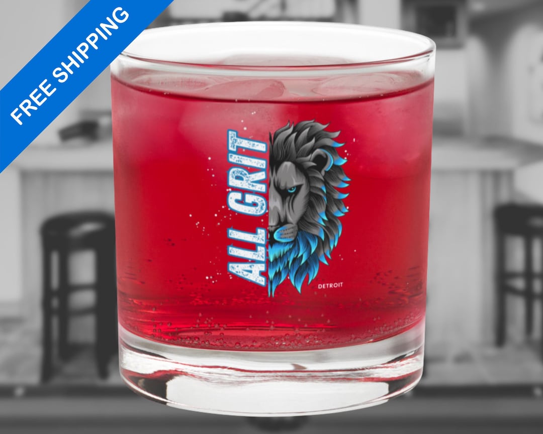 Lions All Grit Bourbon Rocks Glass Whiskey Glass for Lions Fan Gift ...