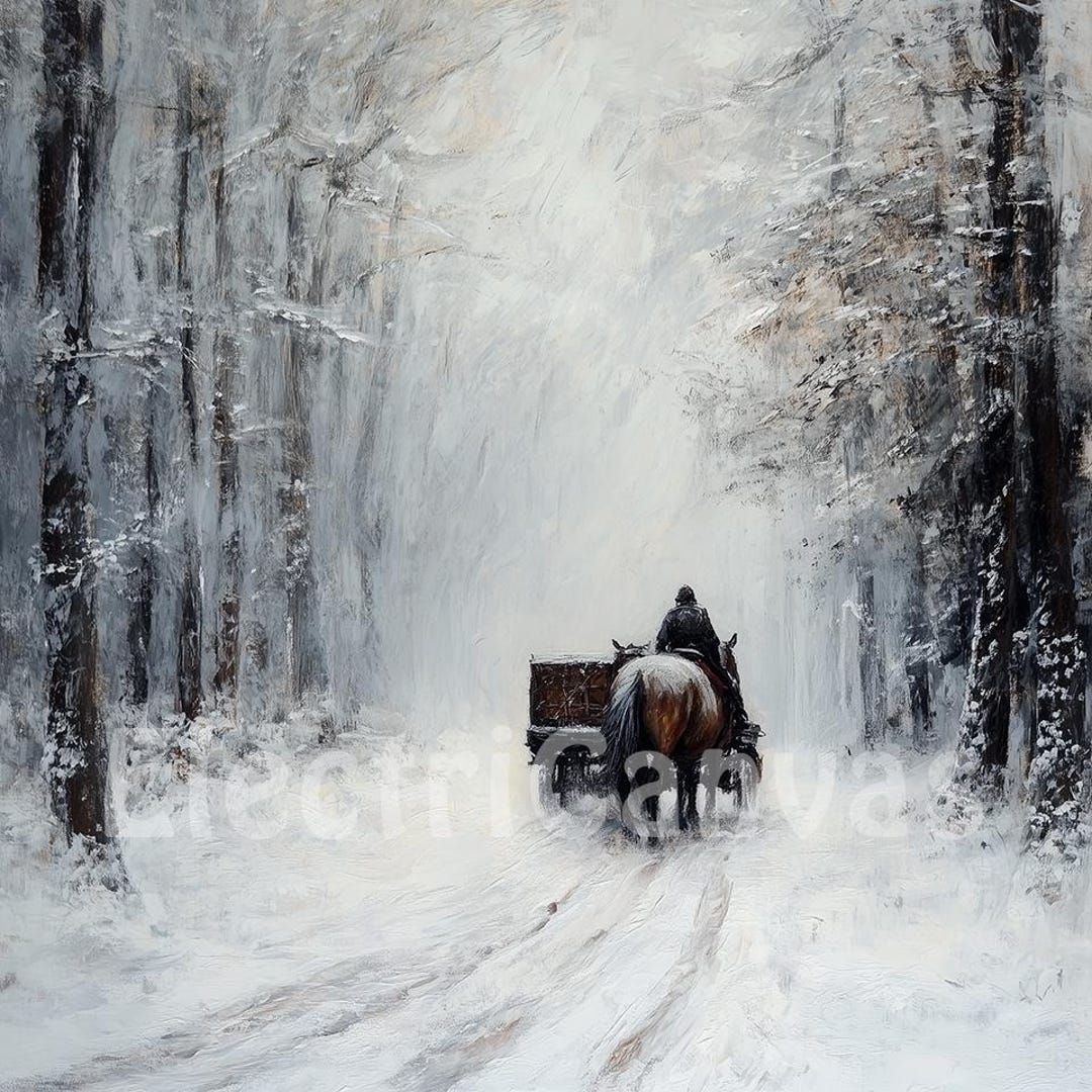 Classic Vintage Winter Scene | Sleigh Ride Painting for Holiday Decor ...