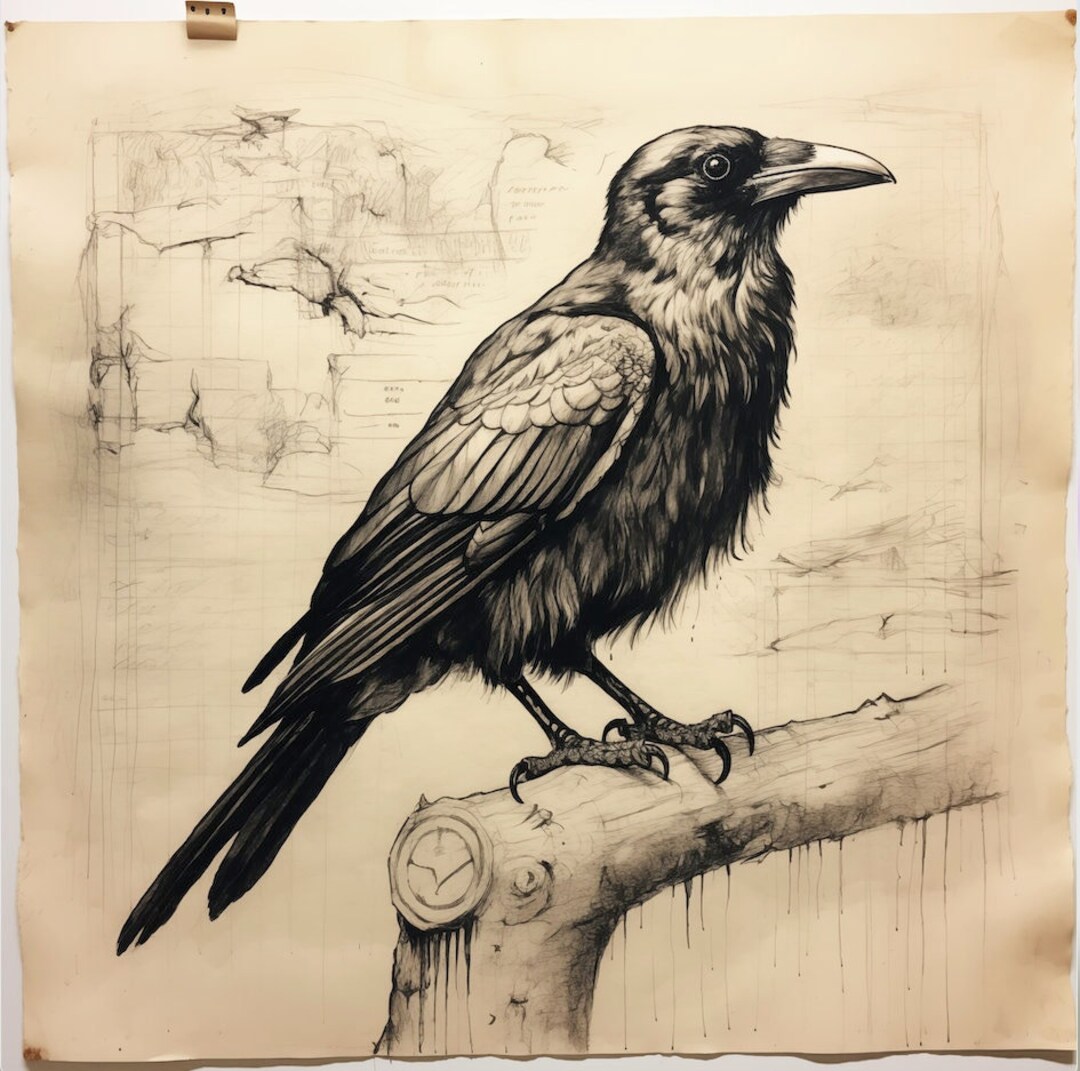 Minimalist Crow Sketch: Vintage Style Wall Art - Neutral Home Decor in ...