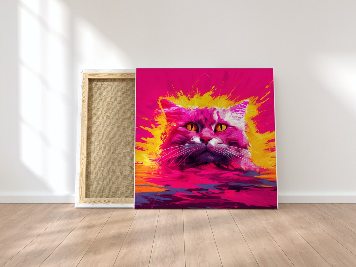 Hot Pink Cat Painting is an Artistic Cat Portrait, a Personalized Gift ...