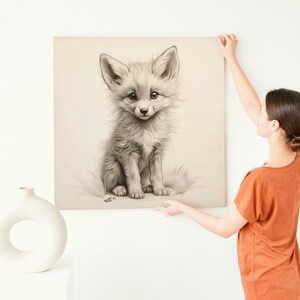 PRINTABLE Puppy Fox Art Print, Puppy Red Fox Pencil Drawing Wall Art ...