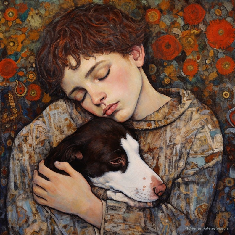 Boy With Dog Art Print, Digital Art Print, Museum Poster, Wall Decor ...