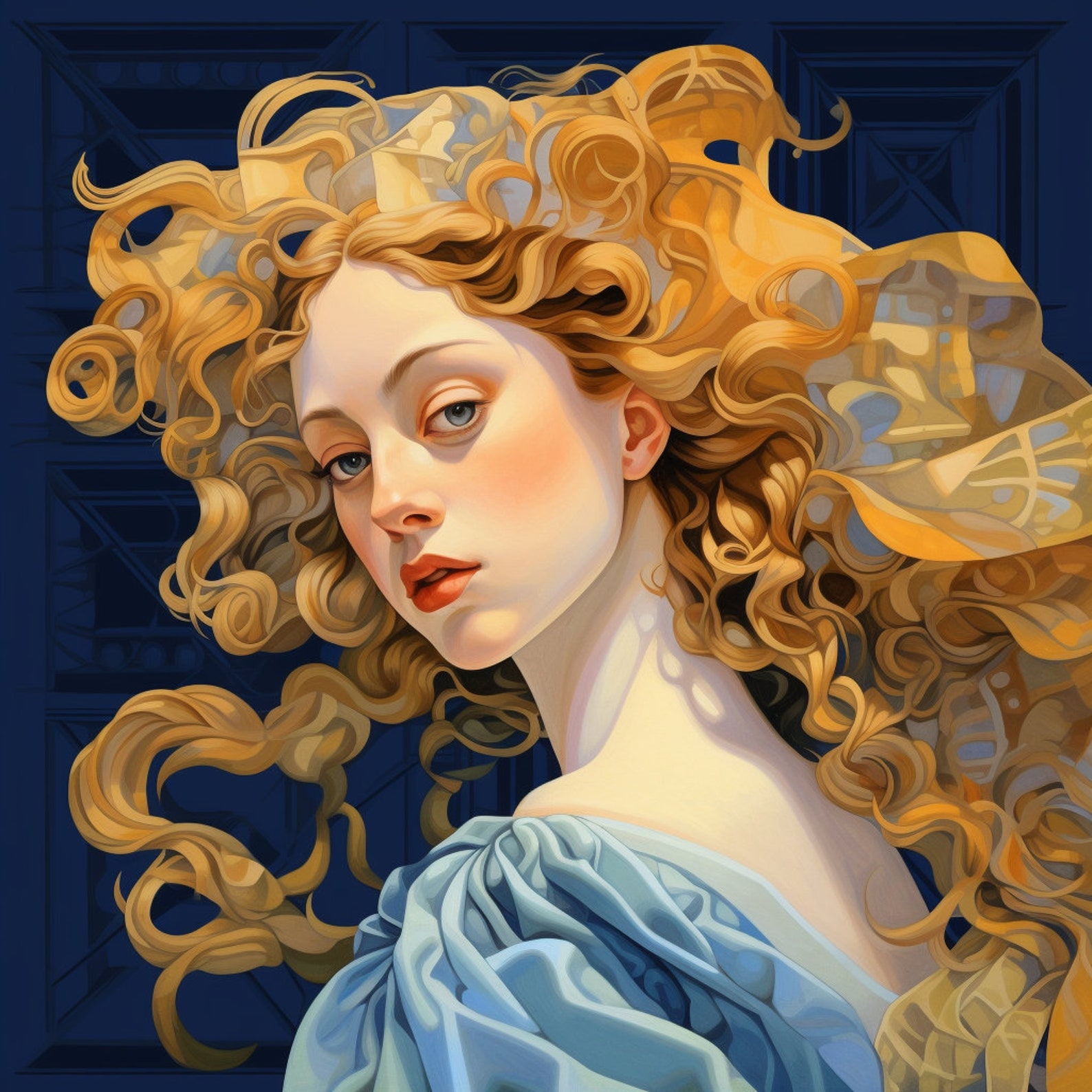 Botticelli Style Painting is a Portrait of a Red Haired Girl, a ...