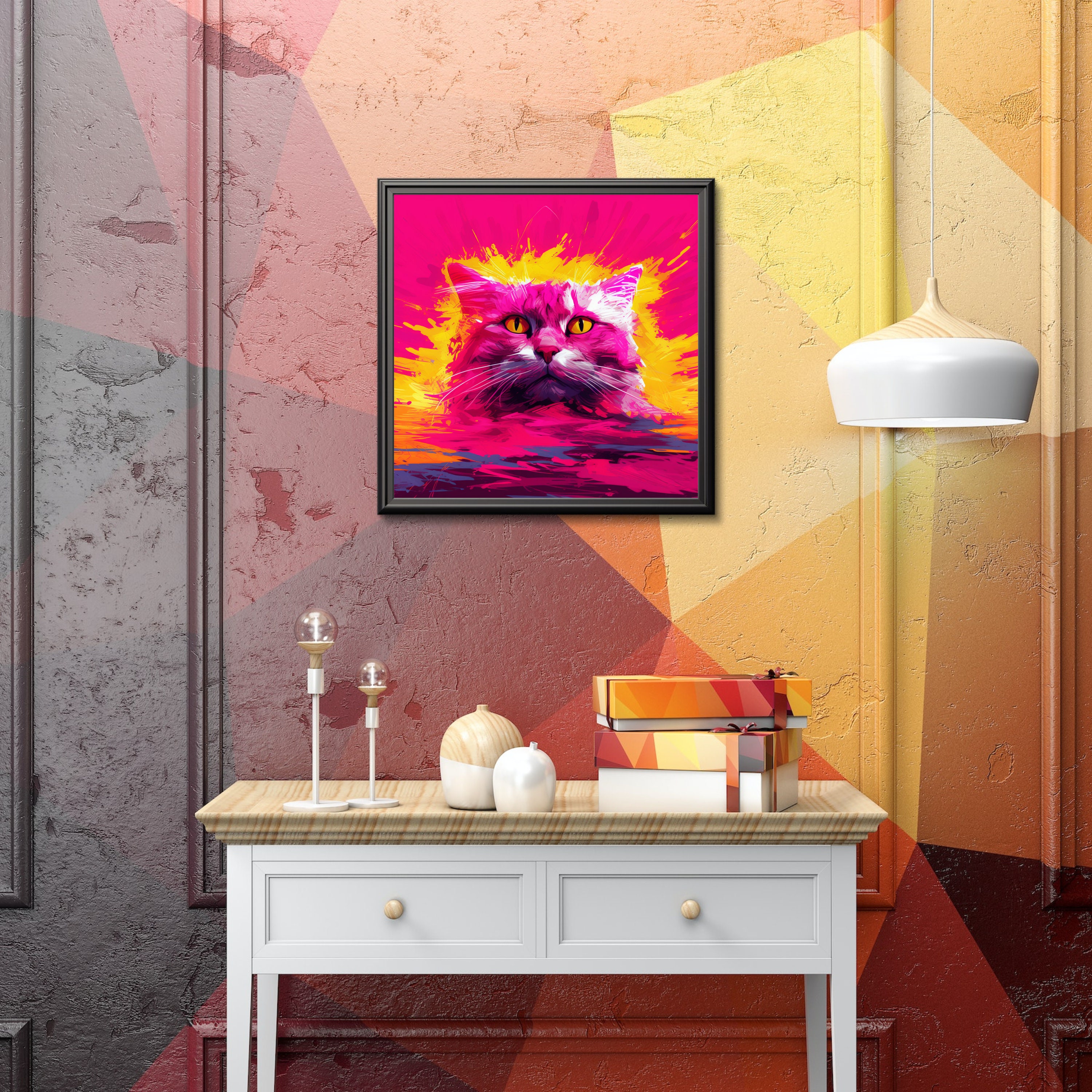 Hot Pink Cat Painting is an Artistic Cat Portrait, a Personalized Gift ...