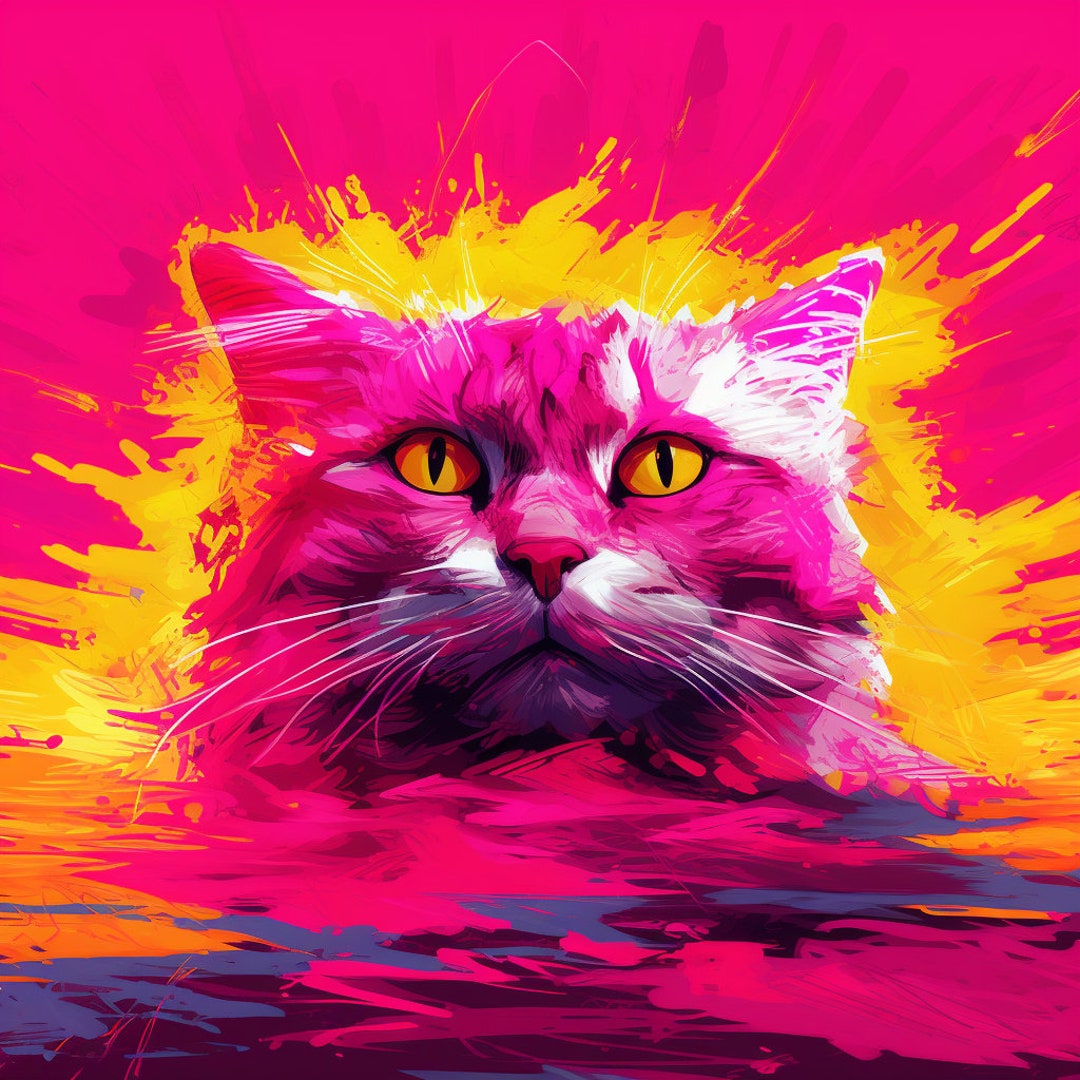Hot Pink Cat Painting is an Artistic Cat Portrait, a Personalized Gift ...