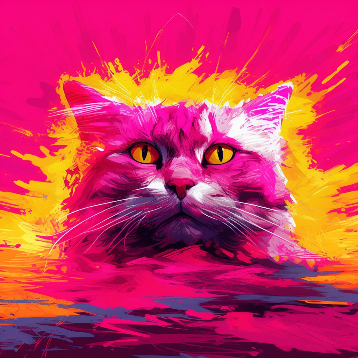 Hot Pink Cat Painting is an Artistic Cat Portrait, a Personalized Gift ...
