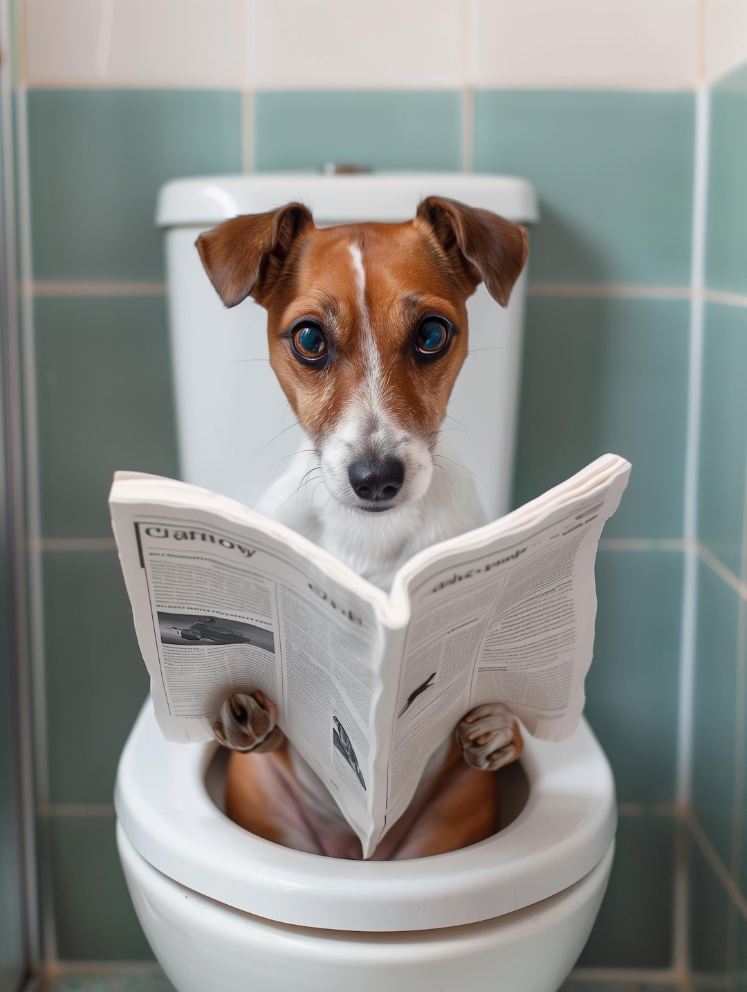 Digital Download: Cheerful Jack Russell Dog Portrait Reading Newspaper ...