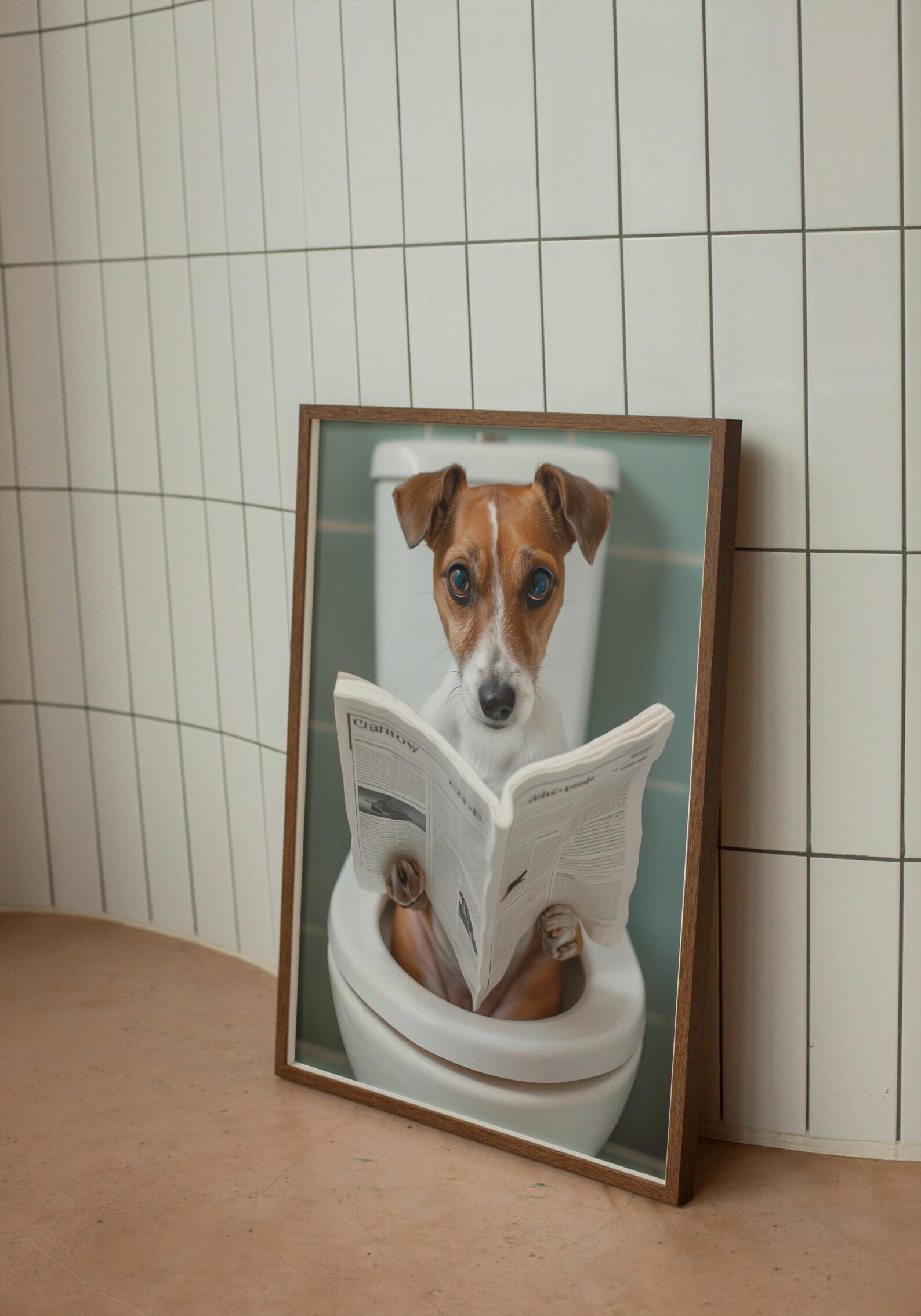 Digital Download: Cheerful Jack Russell Dog Portrait Reading Newspaper ...