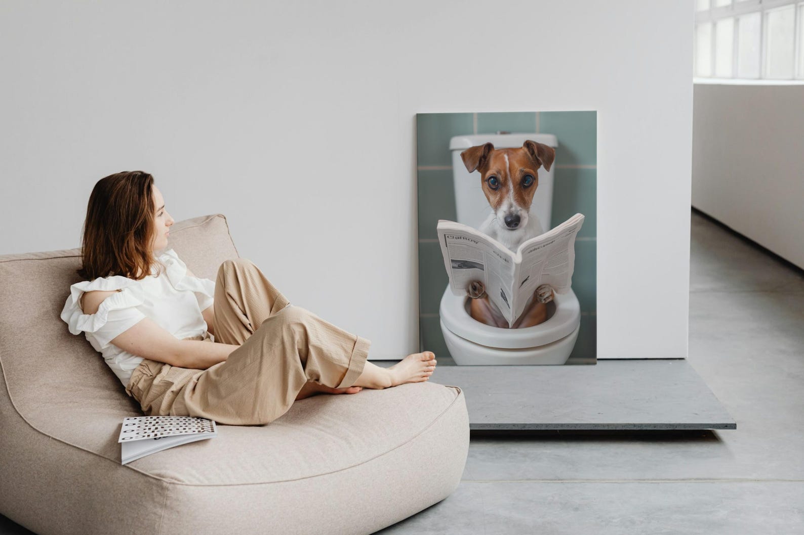 Digital Download: Cheerful Jack Russell Dog Portrait Reading Newspaper ...