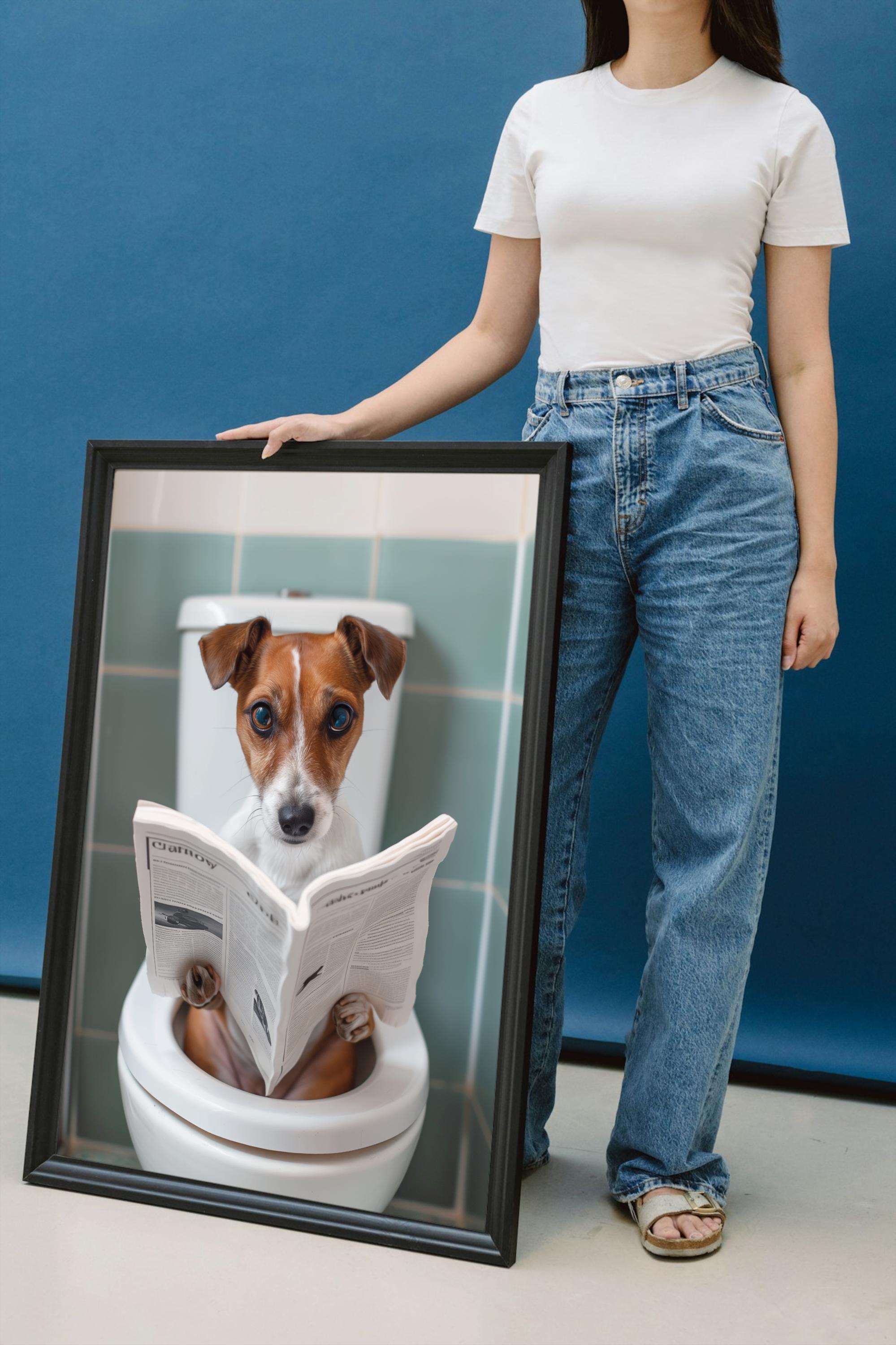 Digital Download: Cheerful Jack Russell Dog Portrait Reading Newspaper ...