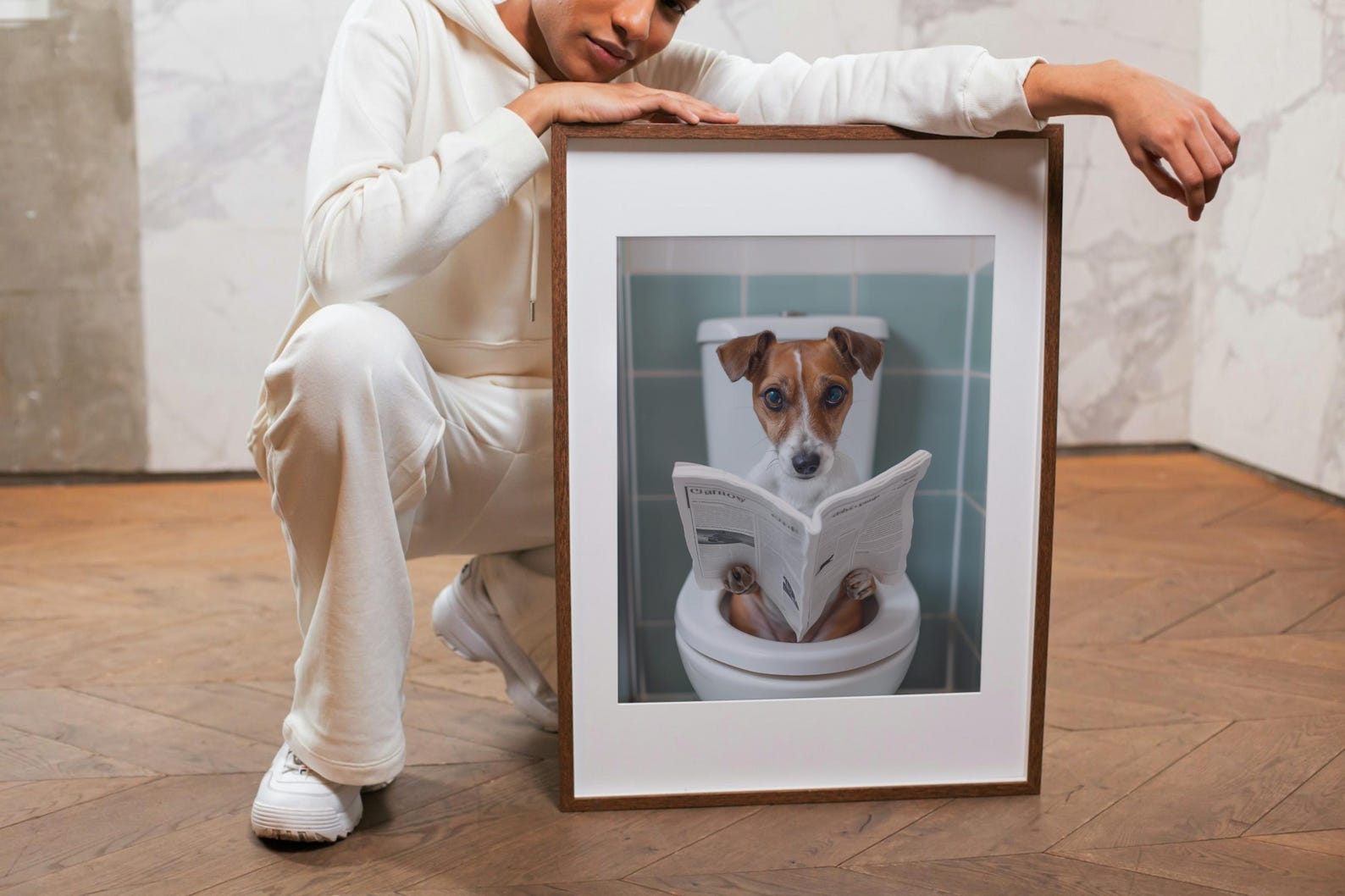 Digital Download: Cheerful Jack Russell Dog Portrait Reading Newspaper ...