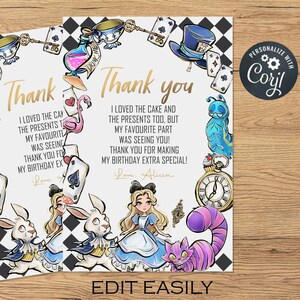 Alice in Onderland Thank You Tag, Editable Alice in Onderland Thank You ...