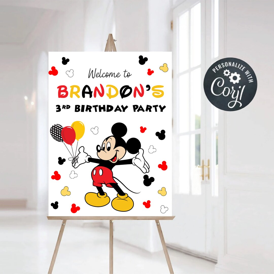 Mickey Mouse Birthday Welcome Sign, Mickey Mouse Custom Birthday ...
