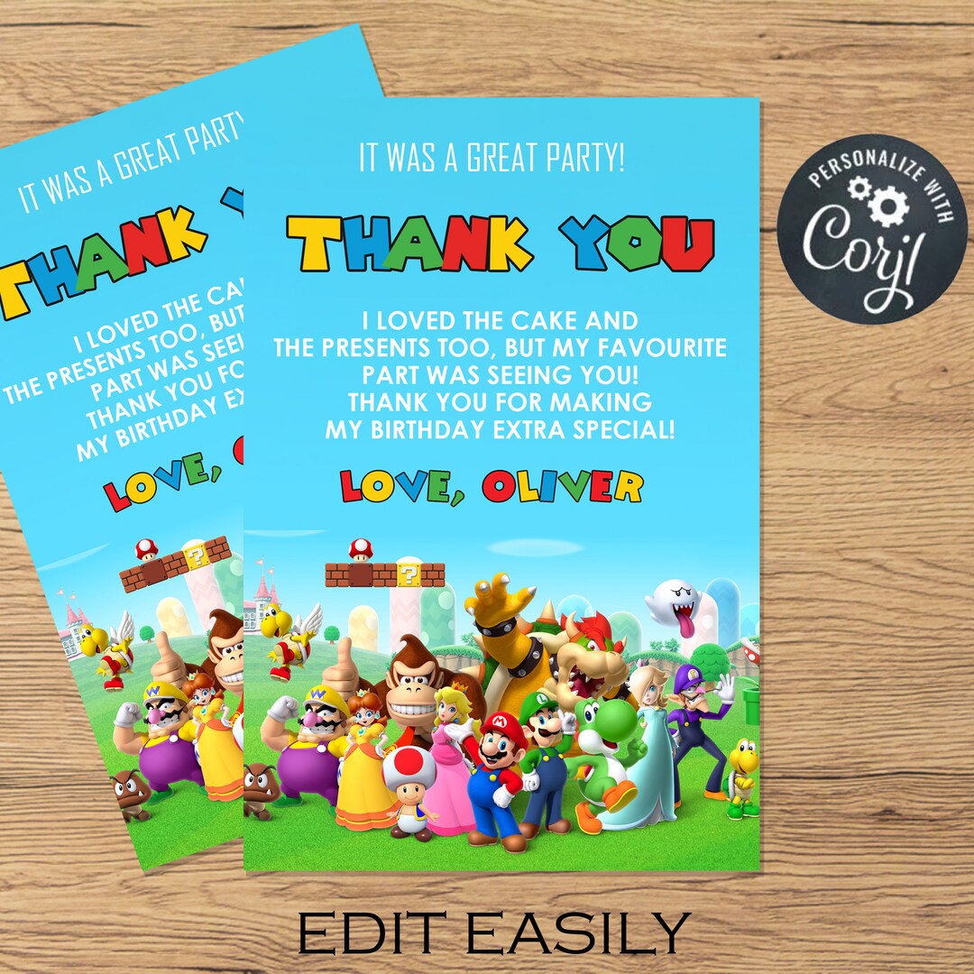 Mario Thank You Tags, Mario Birthday, Mario Thank You Gifts Template ...