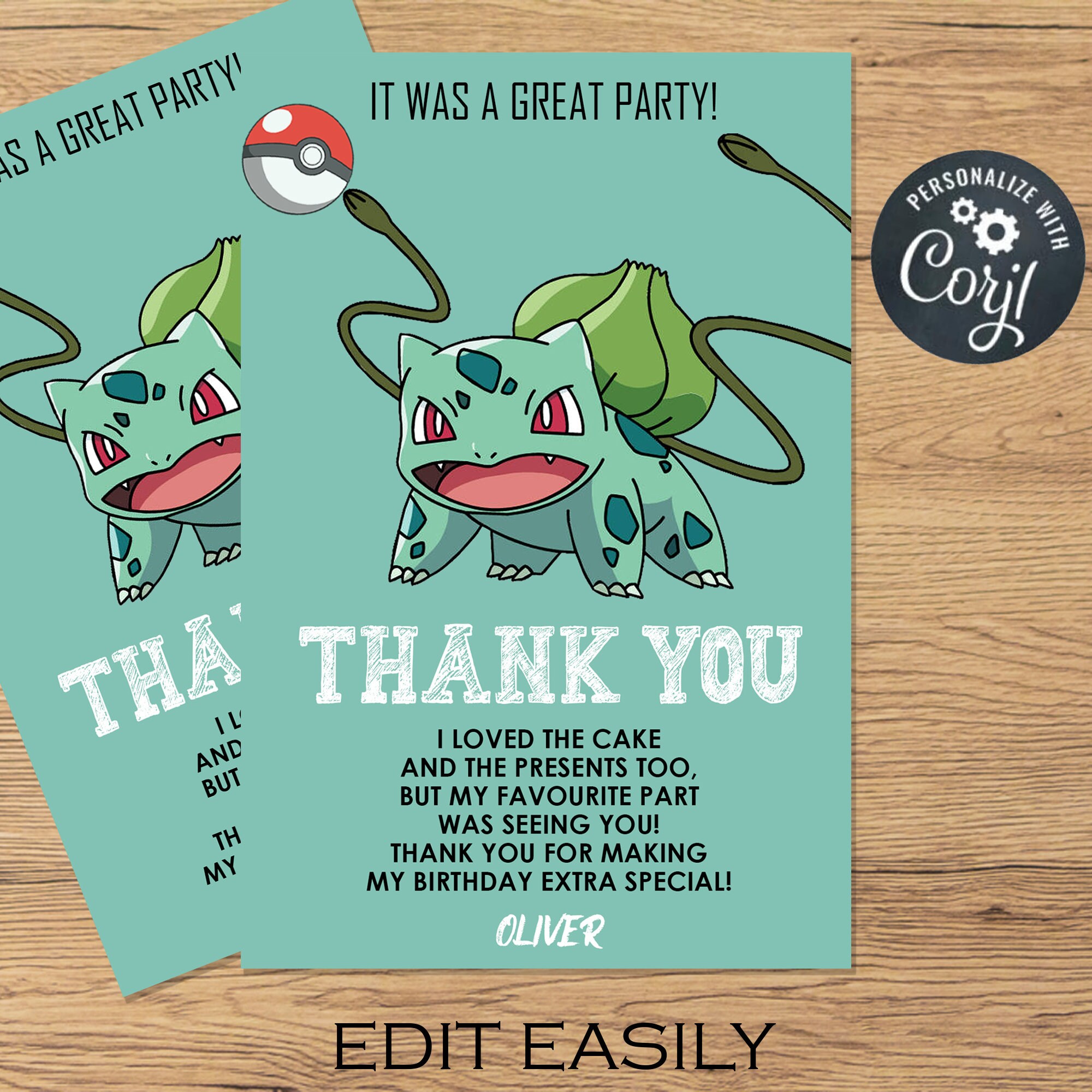 Pokemon Thank You Tags Bulbasaur Birthday Bulbasaur Thank - Etsy