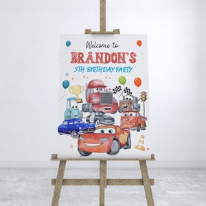 Cars Birthday Welcome Sign, Lightning Mcqueen Custom Birthday Welcome ...