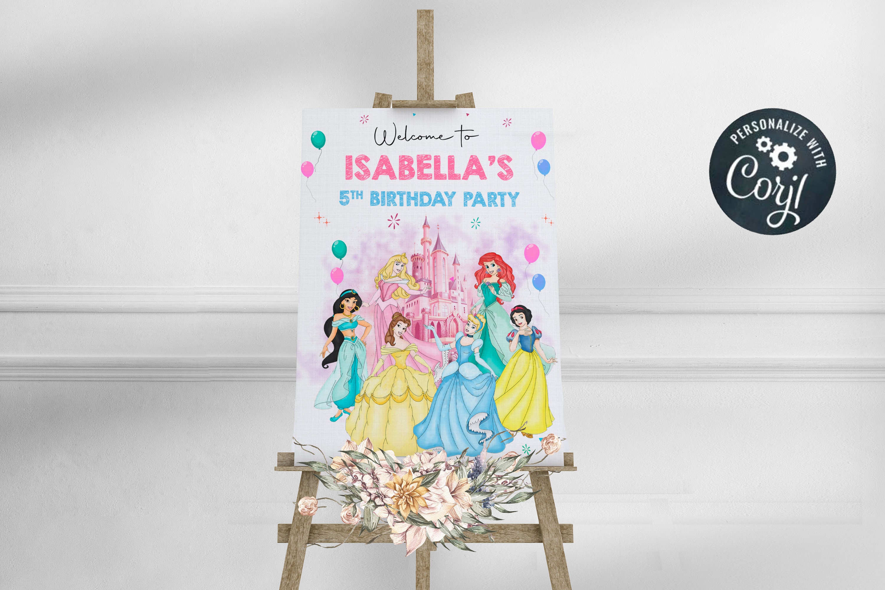 Disney Princess Welcome Sign, Personalised Princess Birthday Welcome ...