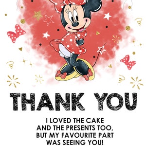Editable Minnie Mouse Thank You Card, Minnie Mouse Thank You Note ...