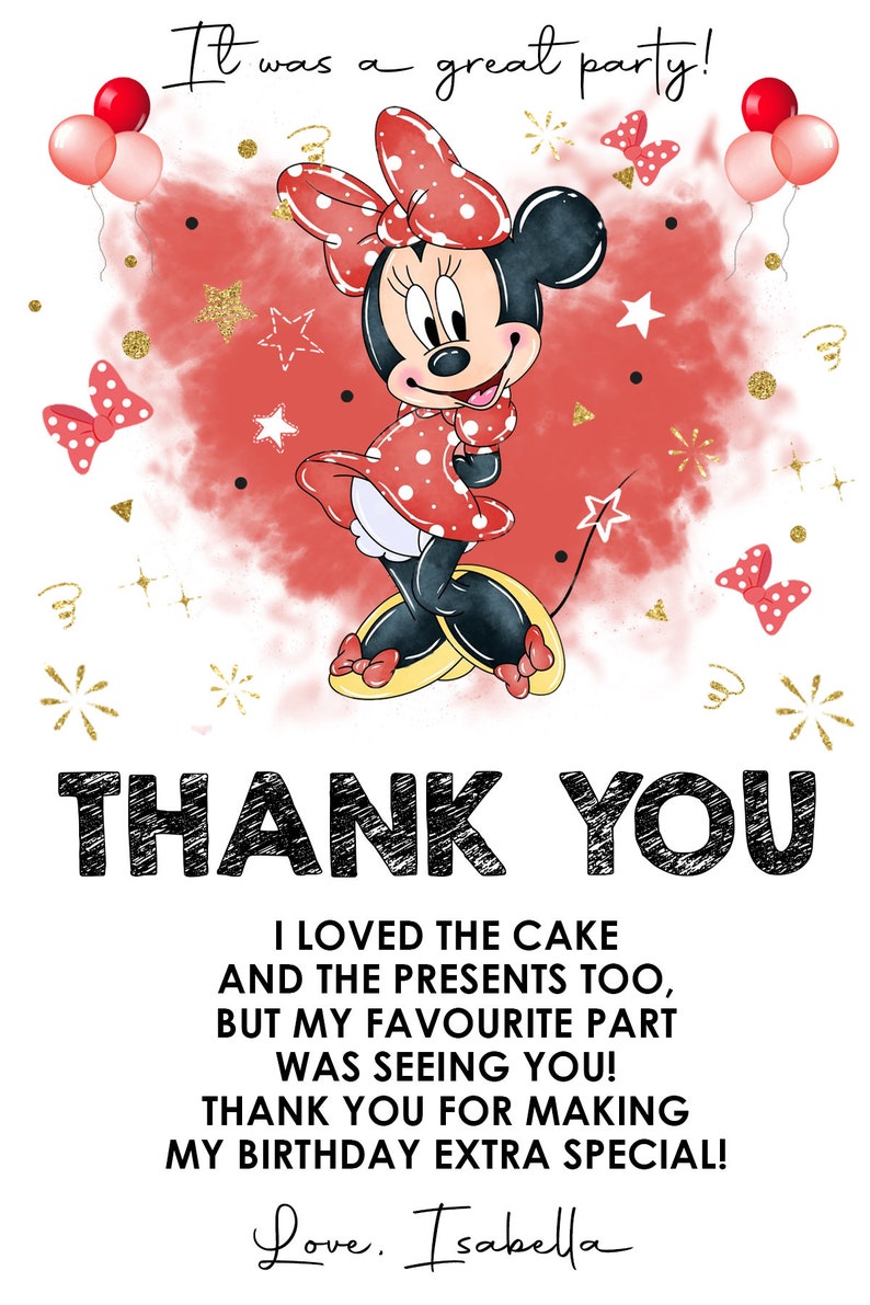 Editable Minnie Mouse Thank You Card Minnie Mouse Thank You - Etsy