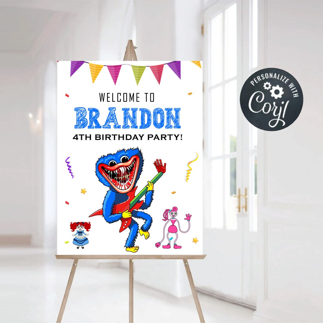 Huggy Wuggy Birthday Welcome Sign Instant Download , Huggy Wuggy ...