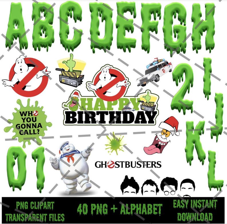 Ghostbusters Clipart PNG, Alphabet, Numbers, Cake Topper (digital File ...