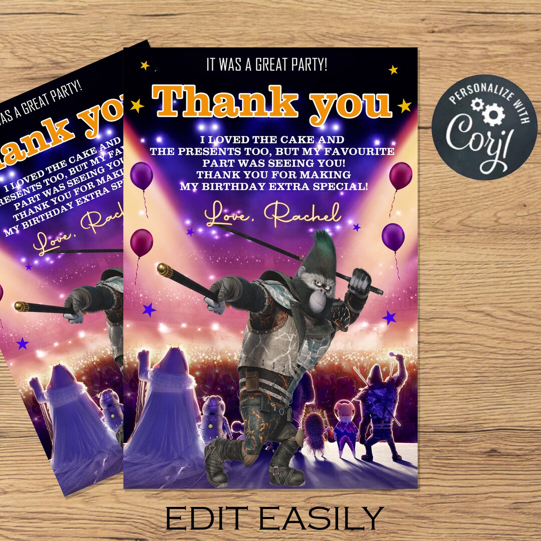 Editable Sing Thank You Card, Sing Johnny Thank You Note, Sing Favor ...