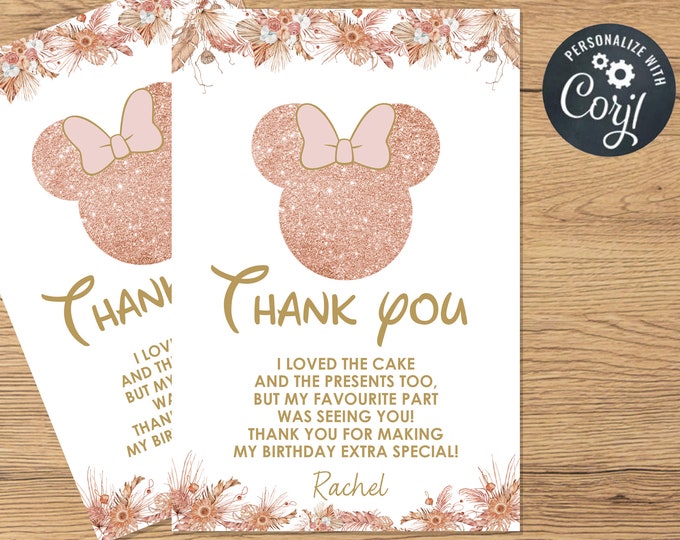 Minnie Mouse Thank You Cards, Minnie Mouse, Thank You Notes, Red and ...