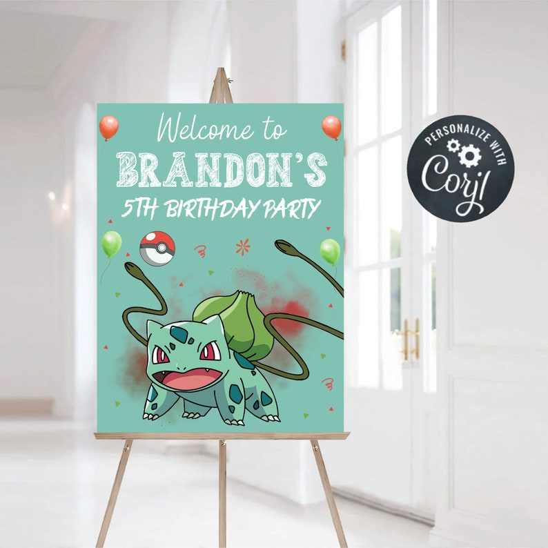 Bulbasaur Birthday Welcome Sign, Bulbasaur Custom Birthday Welcome Sign ...