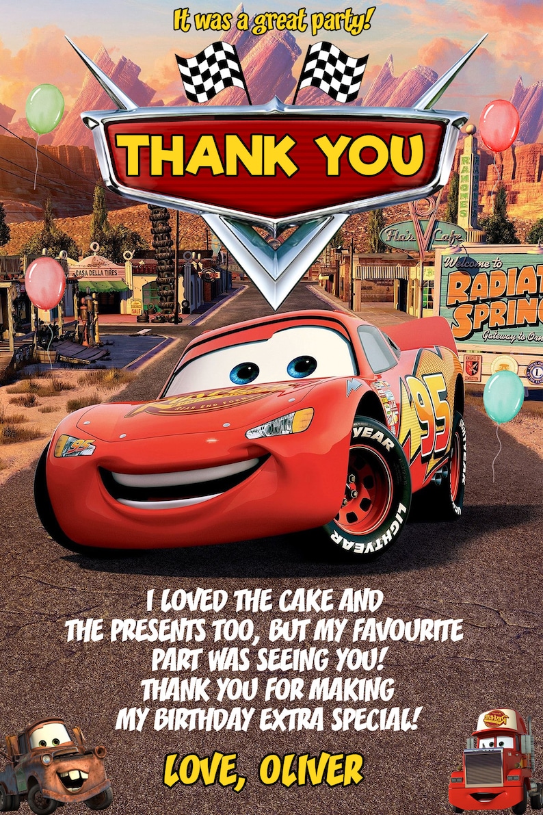 Cars Thank You Tags Lightning Mcqueen Birthday Cars Thank - Etsy